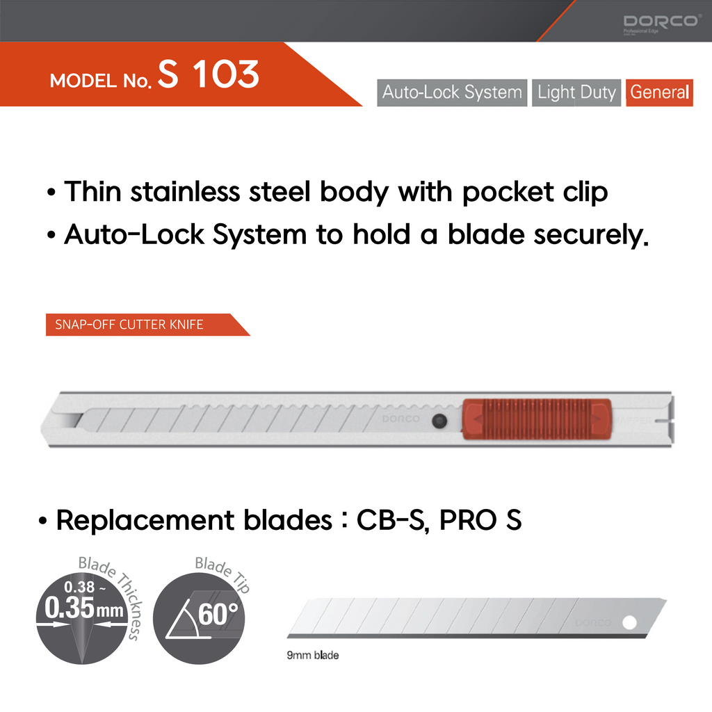 DORCO Professional Quality Utility Box Cutter Knife S103 - Auto-Lock S ...